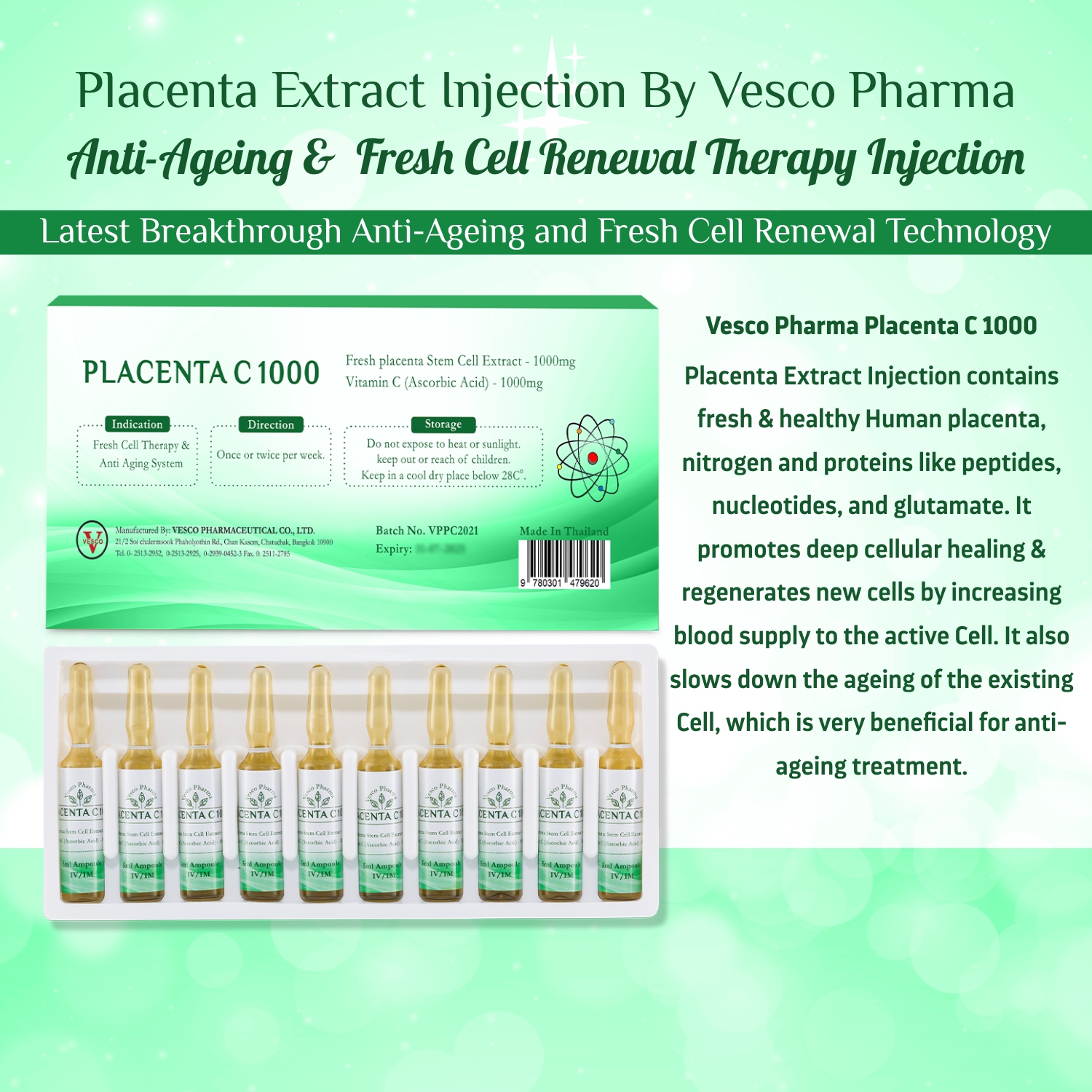 Placenta Extract Injection By Vesco Pharma Placenta C 1000 | Magicpotions
